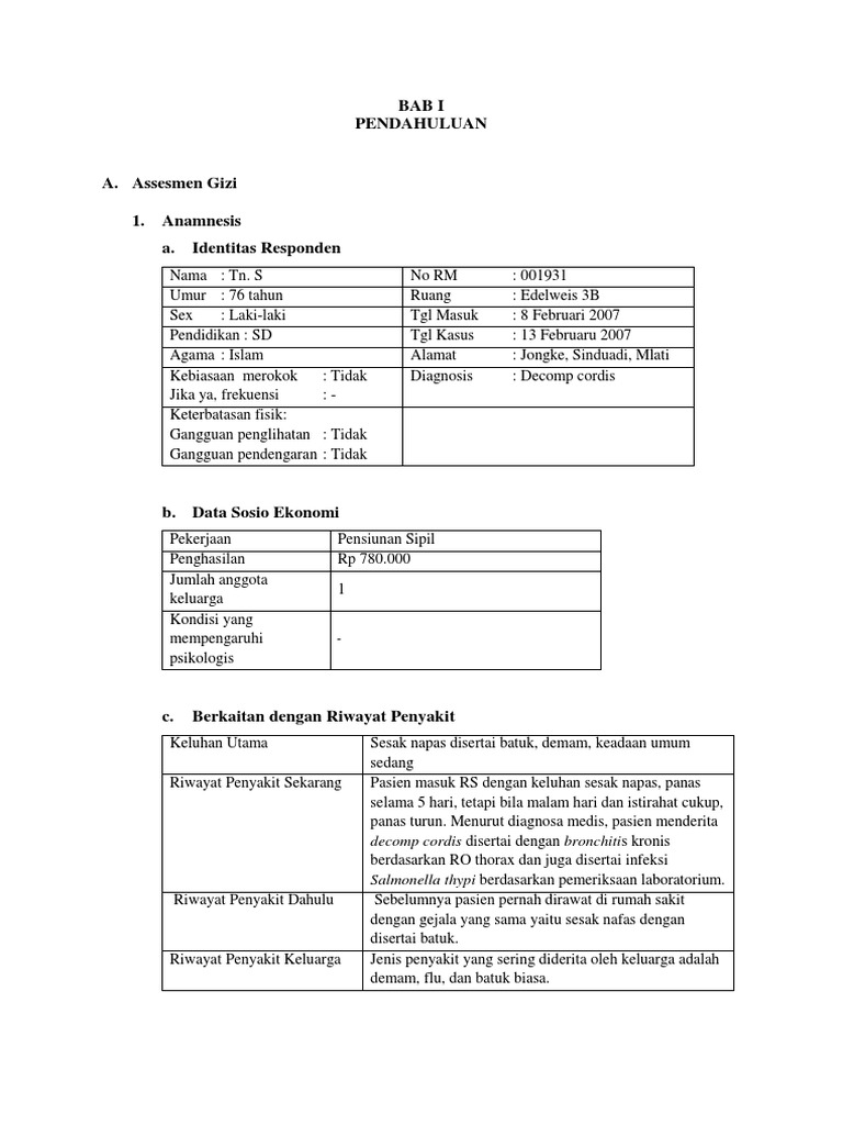 Asuhan Gizi Decomp Cordis (Tn. Slamet) | PDF