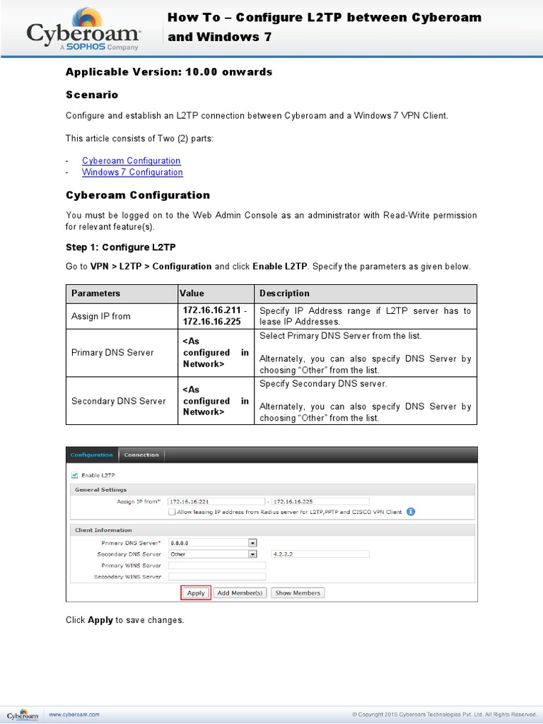 How To - Configure L2TP VPN Between Cyberoam and Windows 7 | PDF ...