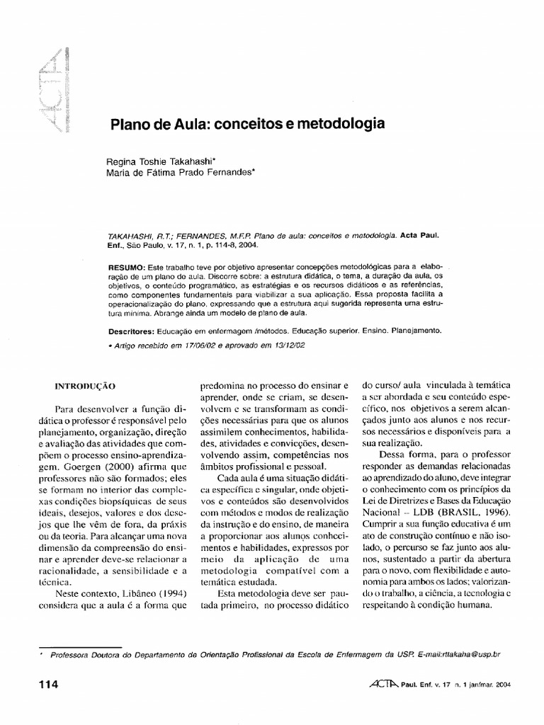 Takahashi - Plano de Aula - Conceitos e Metodologia | PDF