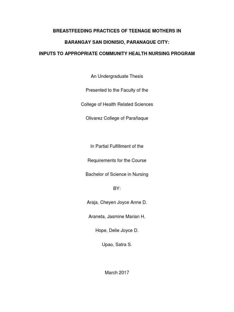 Thesis Manuscript 16may2017 | Infant Formula | Breastfeeding