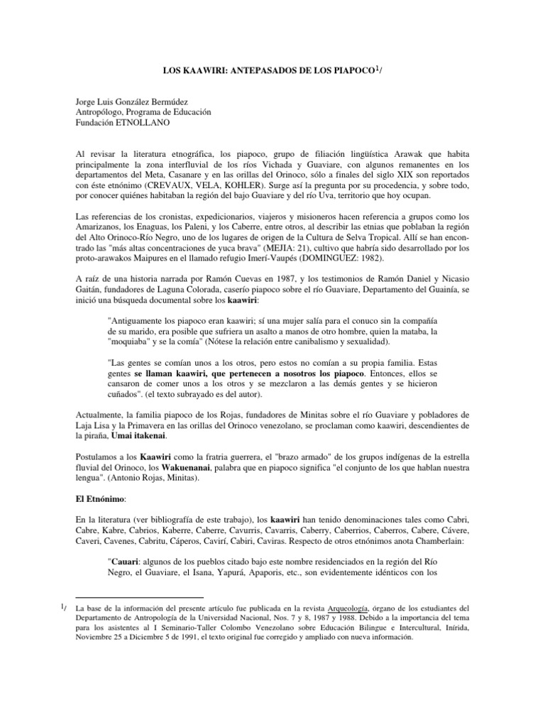 Kaawiri, Antepasados de Los Piapoco | PDF | Idiomas