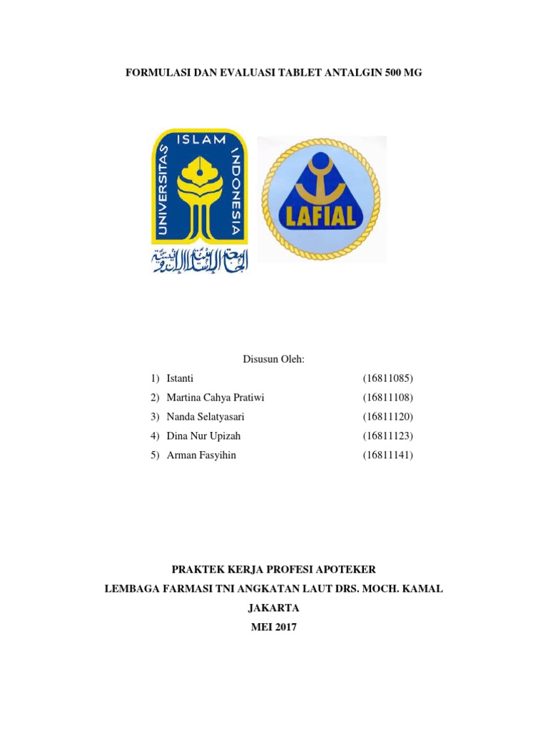 Formulasi Dan Uji Evaluasi Tablet Antalgin 500mg | PDF
