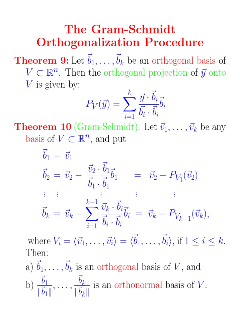 The Gram-Schmidt Orthogonalization Procedure: Let Be An of - Then The ...