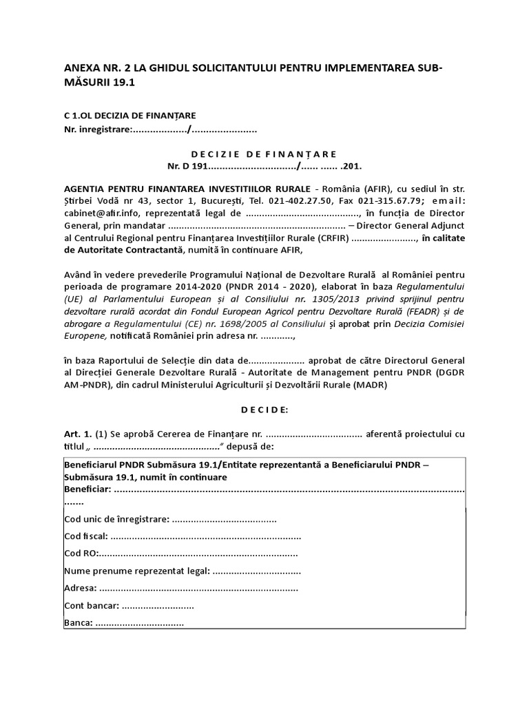 Model Decizie de Finantare | PDF