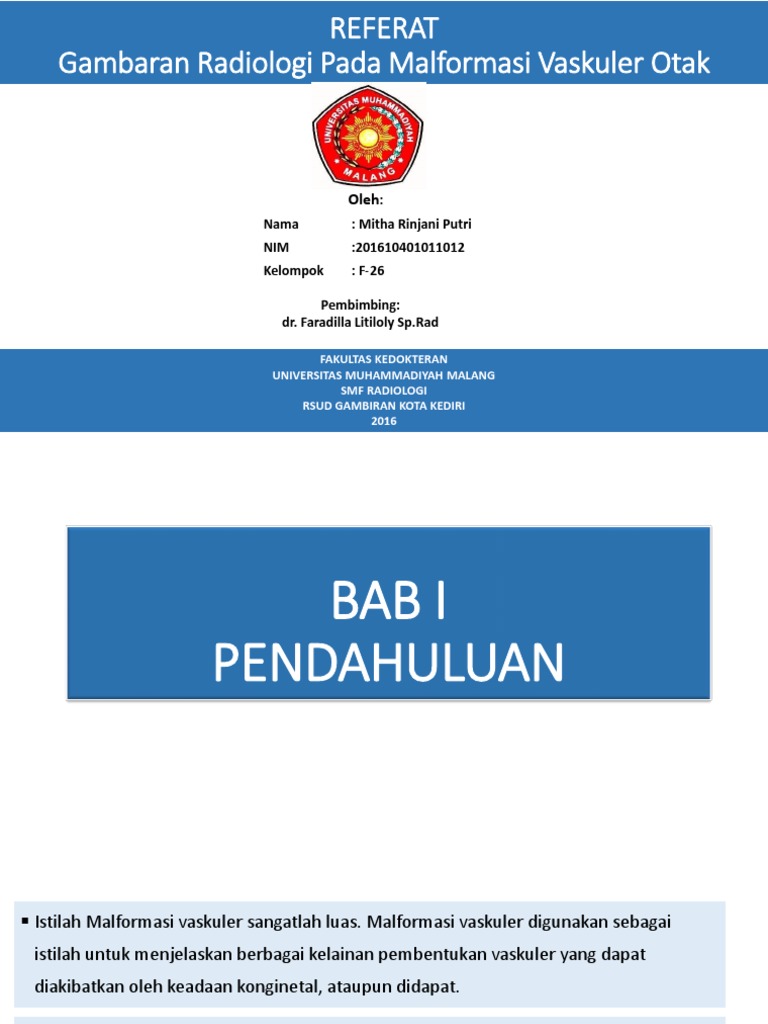 REFERAT Gambaran Radiologi Pada Malformasi Vaskuler Otak | PDF