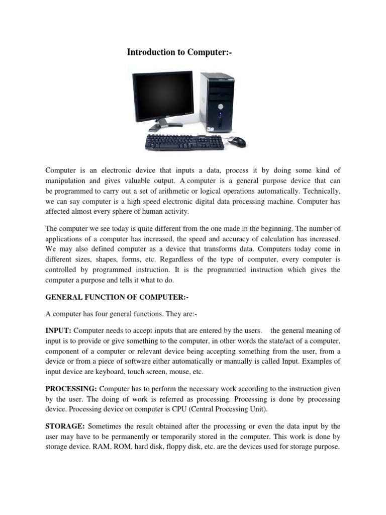 Introduction Computer Pdf Input Output Computer Data Storage