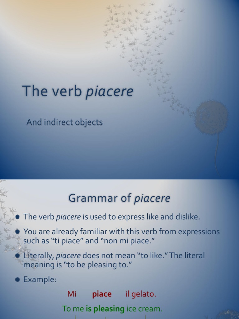 Il Verbo Piacere | Plural | Verb