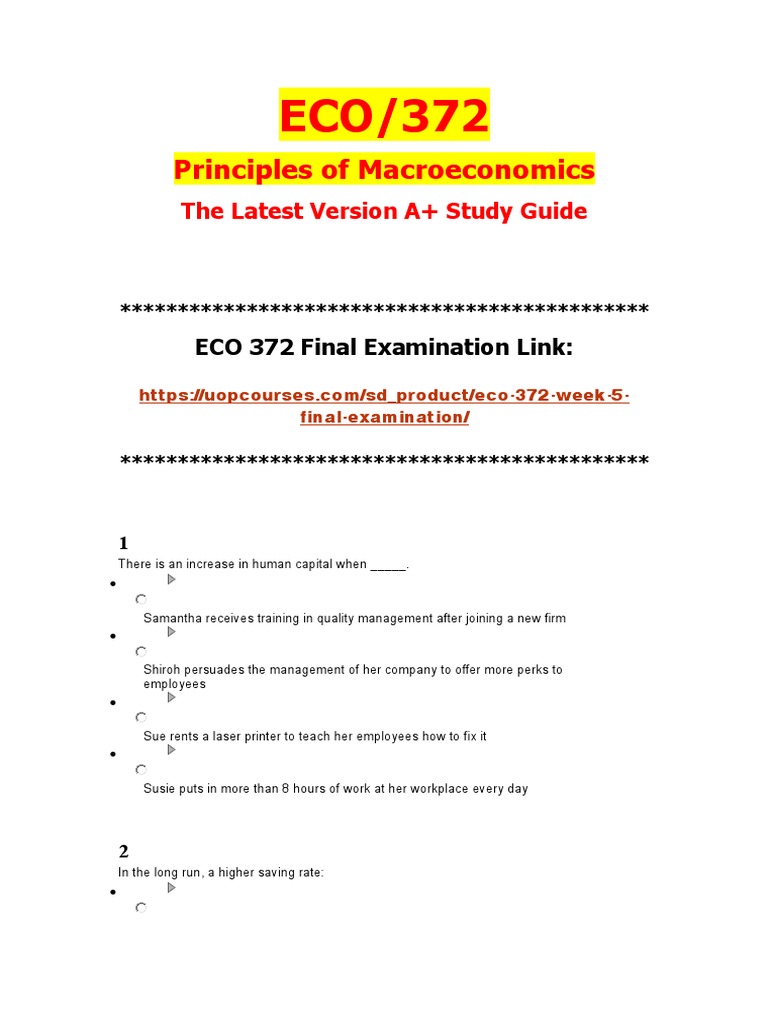 ECO 372 Final Exam Guide | PDF | Long Run And Short Run | Supply (Economics)