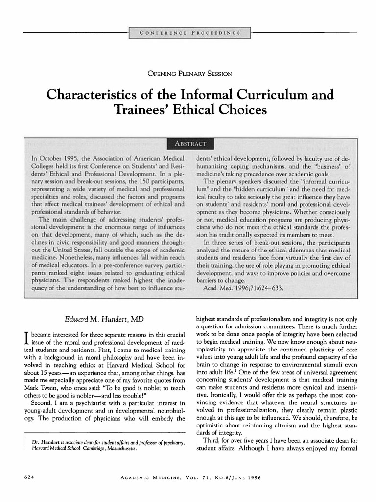 3-Characteristics of the Informal Curriculum | Medical School | Curriculum