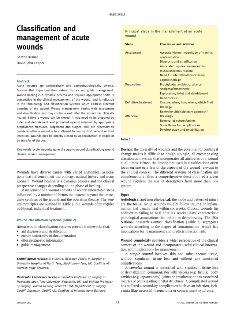 2008 Classification and Management of Acute Wounds | PDF | Wound ...
