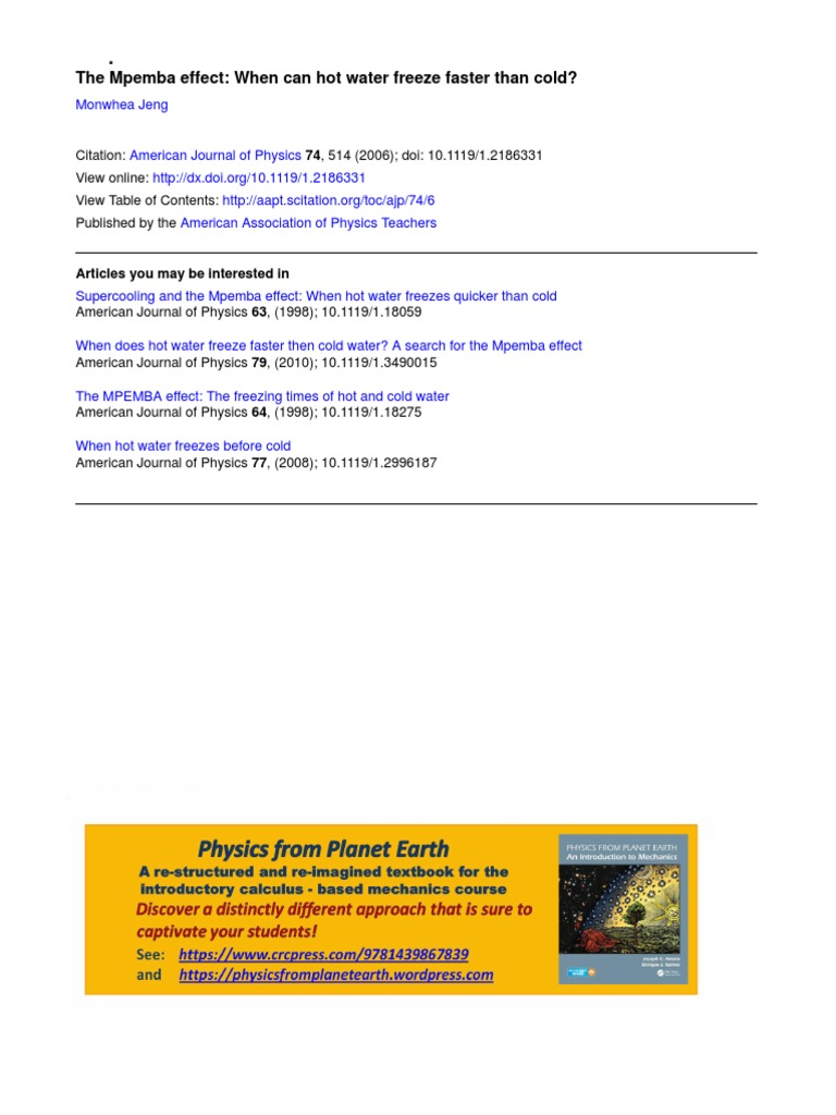 The Mpemba Effect When Can Hot Water Freeze Faster Than Cold | PDF ...