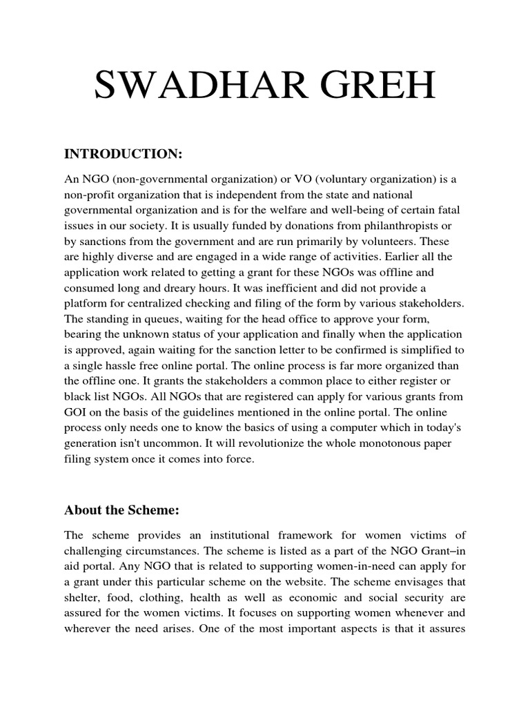 Swadhar Greh Scheme | PDF | Non Governmental Organization | Social Institutions