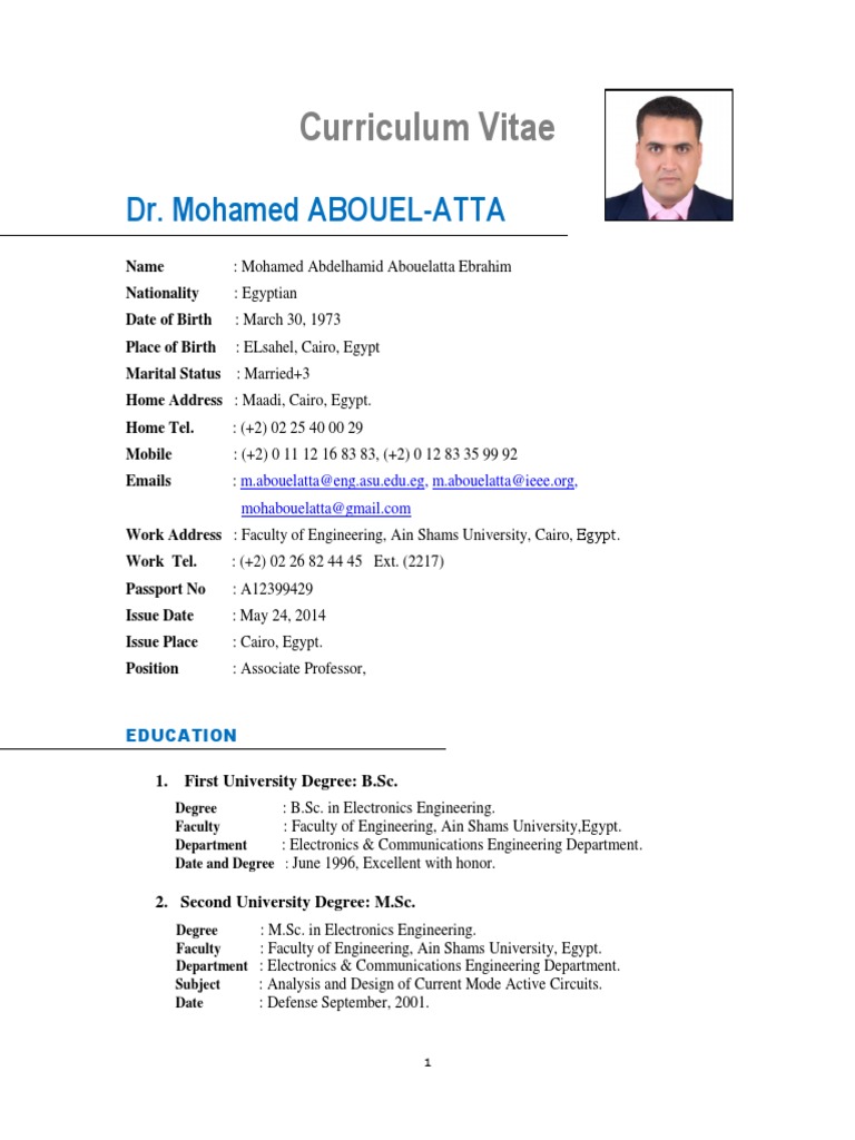 Dr. Mohamed Abouel-Atta's Curriculum Vitae: A Comprehensive Summary of an Accomplished ...