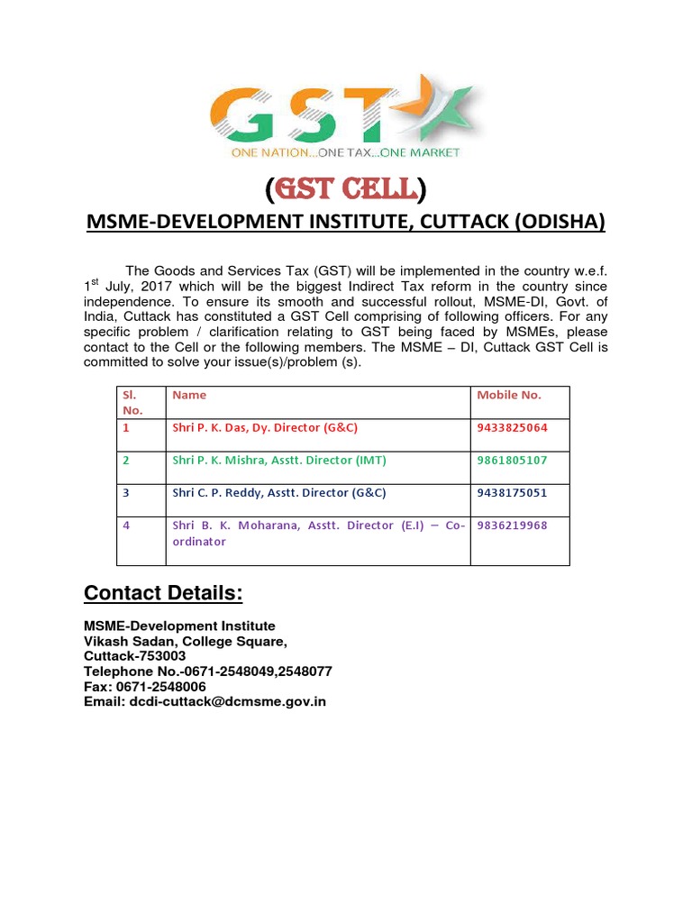 GST Cell: Msme-Development Institute, Cuttack (Odisha) | PDF