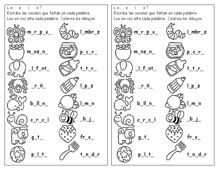 Completa las palabras con vocales | PDF