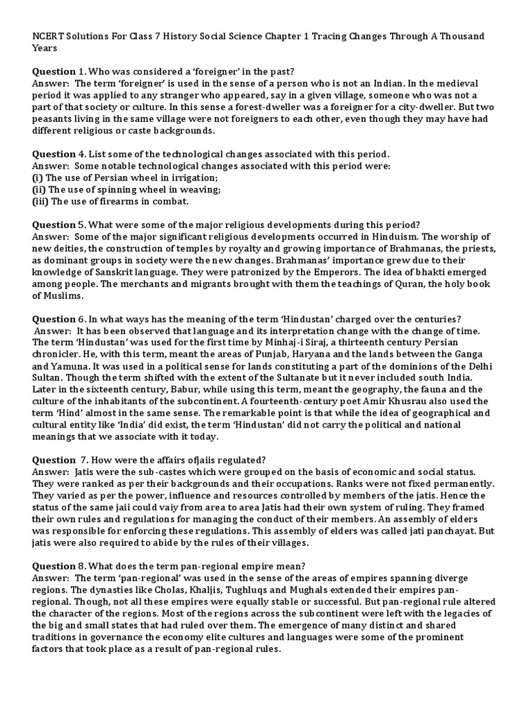 NCERT Solutions For Class 7 History Social Science Chapter 1 Tracing ...