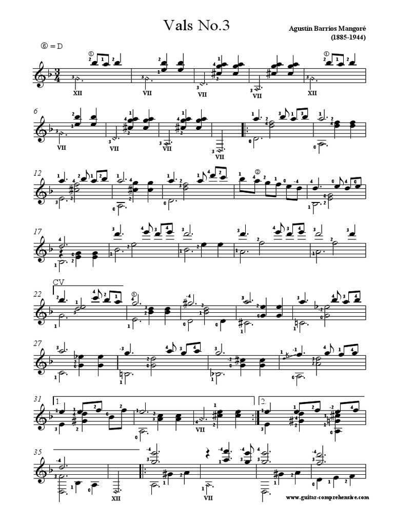Agustin Barrios Mangore Vals No 3.pdf | Classical Composers | Romantic ...