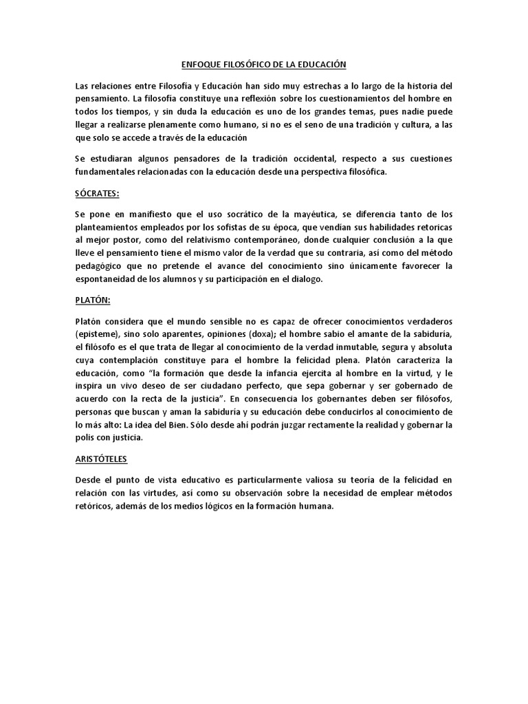 Enfoque Filosofico en La Educacion | PDF | Filosofía
