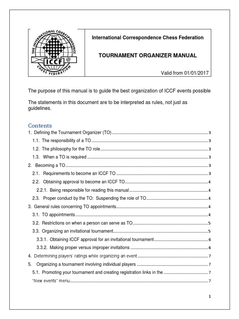Tournament Organizer Manual 2017 - Word Format | PDF | Chess | Sports