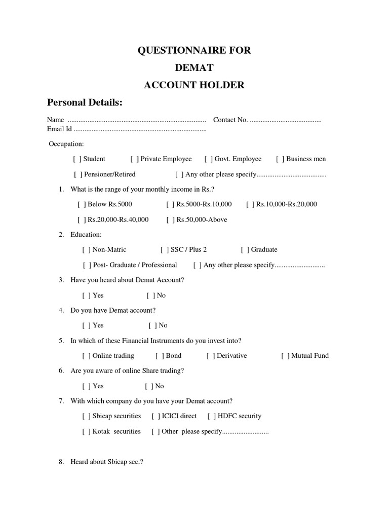 Demat Account Holder Questionnaire | PDF | Stock Market | Stocks