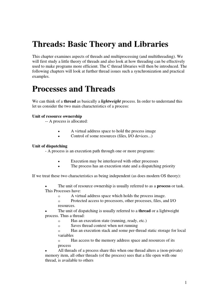 Threads: Basic Theory and Libraries: Unit of Resource Ownership | PDF | Thread (Computing ...