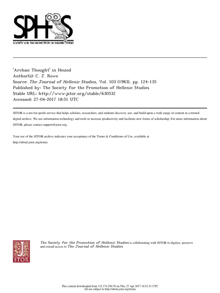 'Archaic Thought' in Hesiod | PDF | Greek Mythology | Prometheus