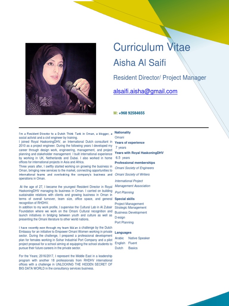 Aisha Al Saifi: Project Management Profile | PDF | Oman | Environmental ...