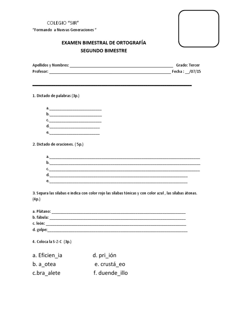 Examen Bimestral de Ortografia | PDF | Lingüística