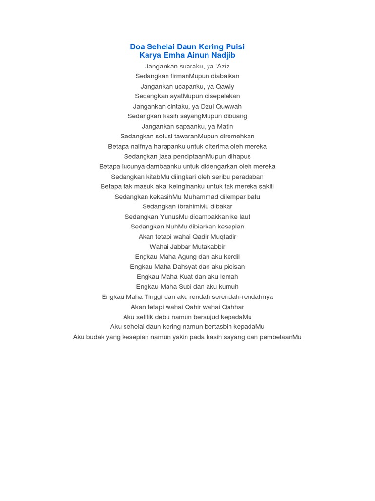 Doa Sehelai Daun Kering Puisi Karya Emha Ainun Nadjib | PDF