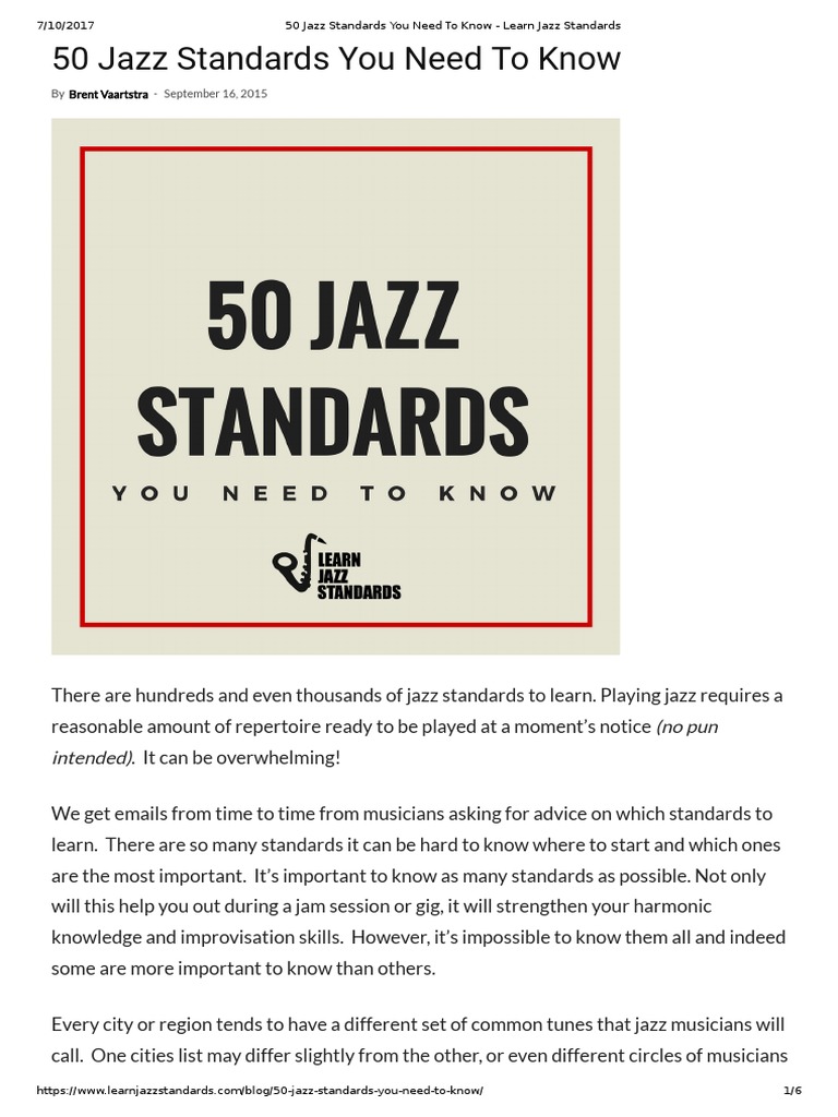 50 Jazz Standards You Need To Know - Learn Jazz Standards | PDF | Jazz ...