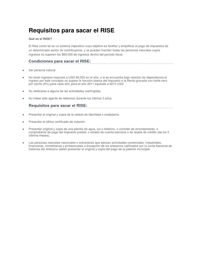 Requisitos para Sacar El RISE | PDF