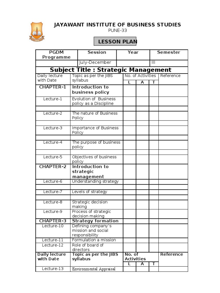 Lesson Plan of Sem 2 and Sem 4 | PDF | Strategic Management ...