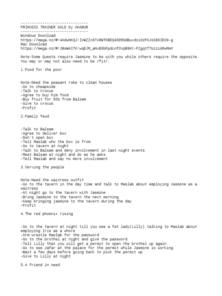 Princess Trainer Gold Walkthrough - Akabur | PDF