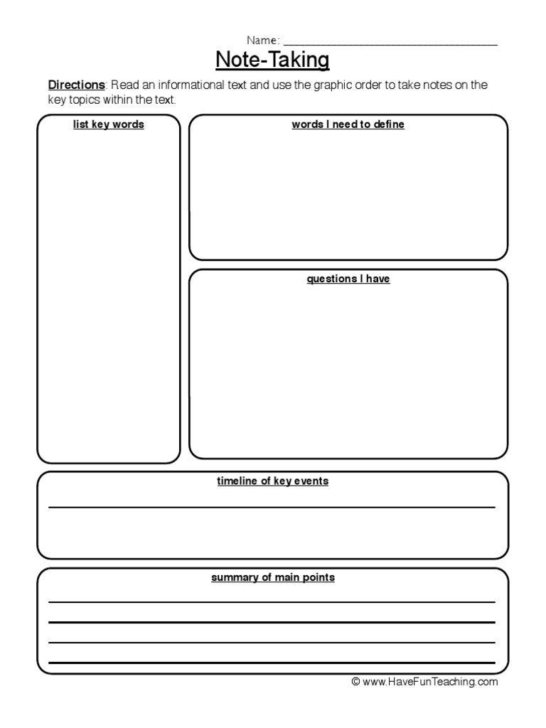 Note Taking Worksheet PDF | PDF