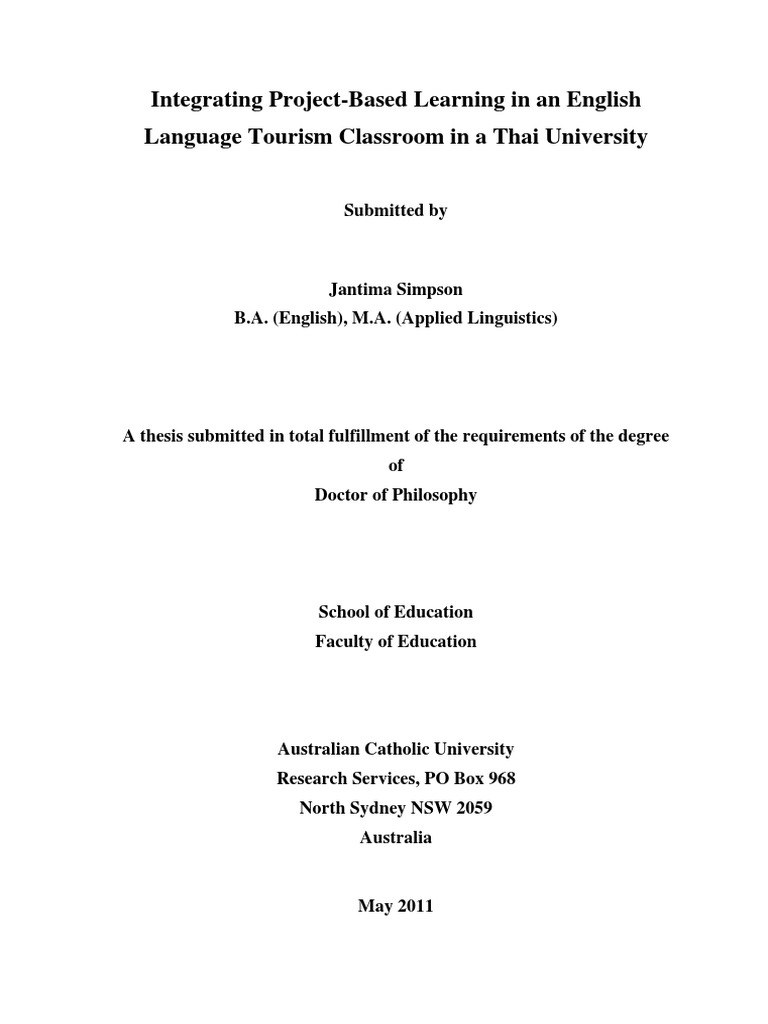 Integrating Project-Based Learning in An English Language Tourism | Download Free PDF | Thesis ...