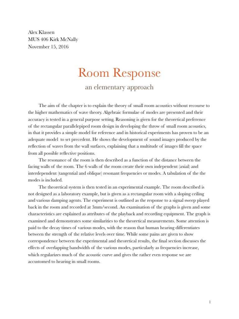 MUS 406 Room Response Analysis | PDF