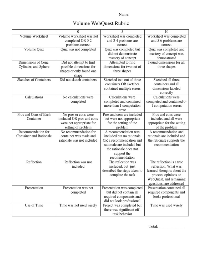 Volume Webquest Rubric: Name | PDF | Volume | Cognitive Science