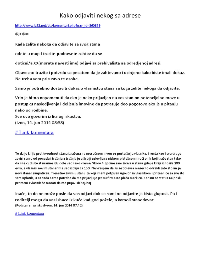 Kako Odjaviti Nekog Sa Adrese | PDF