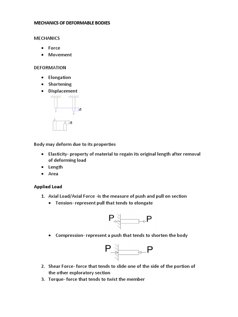Mechanics of Deformable Bodies1 | Stress (Mechanics) | Deformation ...