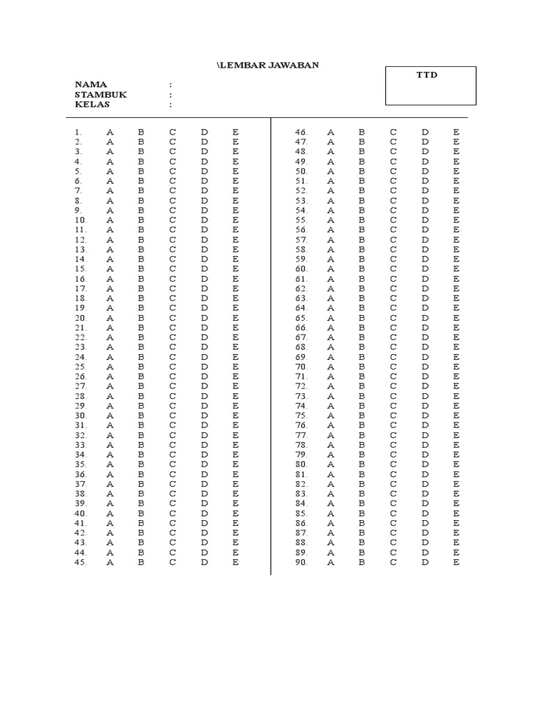 lembar Jawaban TTD Nama: Stambuk: Kelas | PDF
