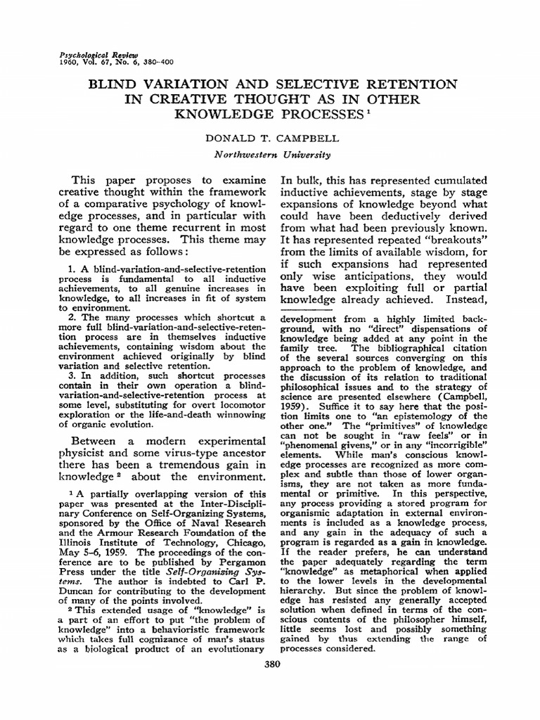 Blin Variation and Selective Retention PDF | PDF | Thought | Consciousness