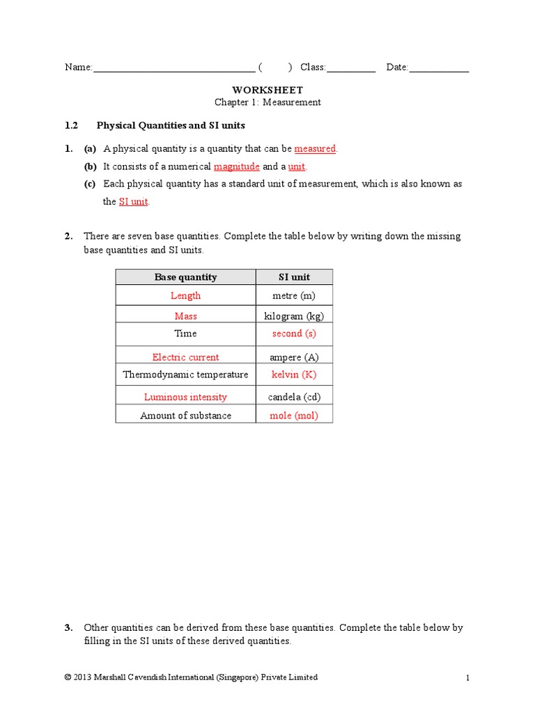 DPS Worksheet C01(Teacher) | International System Of Units | Units Of ...