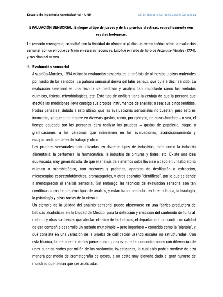 Evaluación Sensorial - Enfoque Hedónico | PDF | Juez | Alimentos