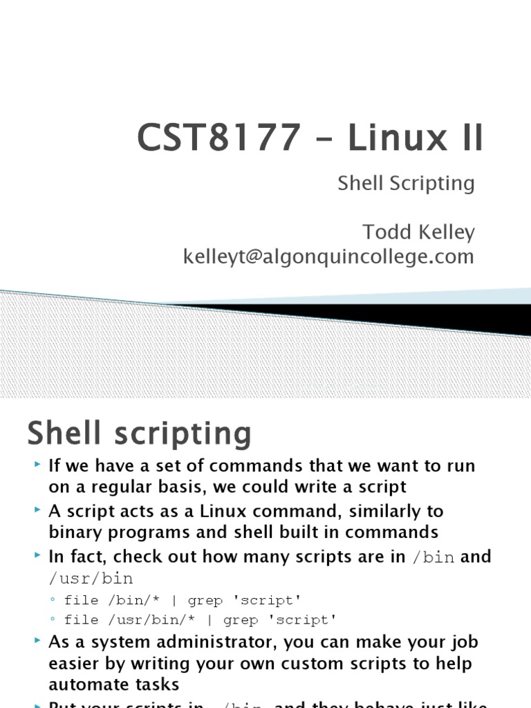 Cst8177 Linux Ii Shell Scripting Todd Kelley Pdf Parameter Computer Programming