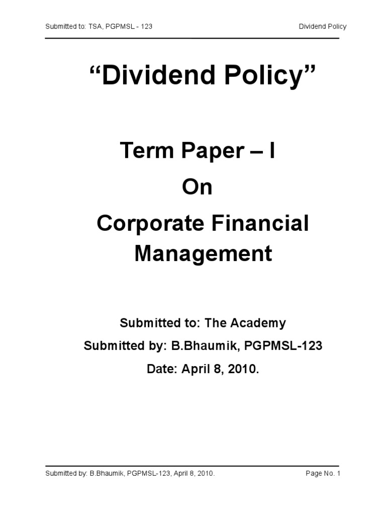 Dividend Policy": Term Paper - I On Corporate Financial Management ...