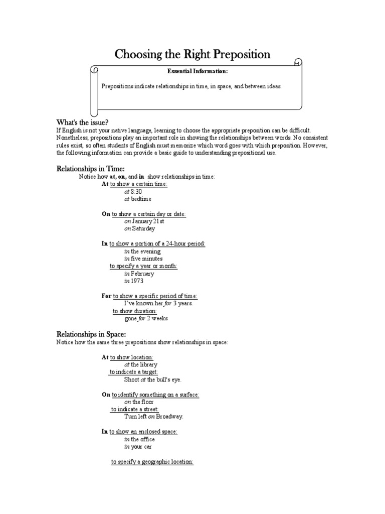 Choosing The Right Preposition | PDF | Semiotics | Linguistics