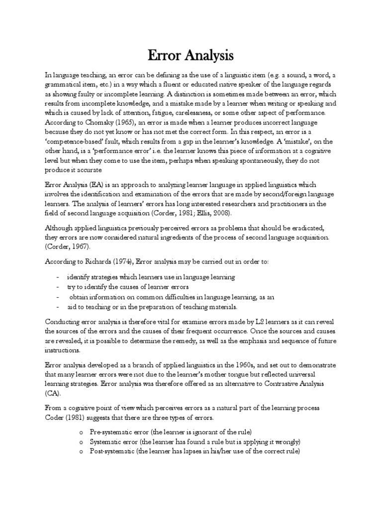 Error Analysis | PDF | Second Language | Second Language Acquisition