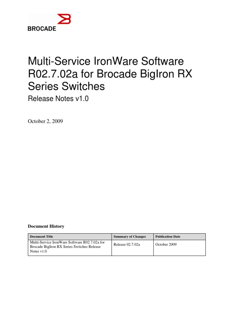 Multi-Service Ironware Software R02.7.02A For Brocade Bigiron RX Series ...