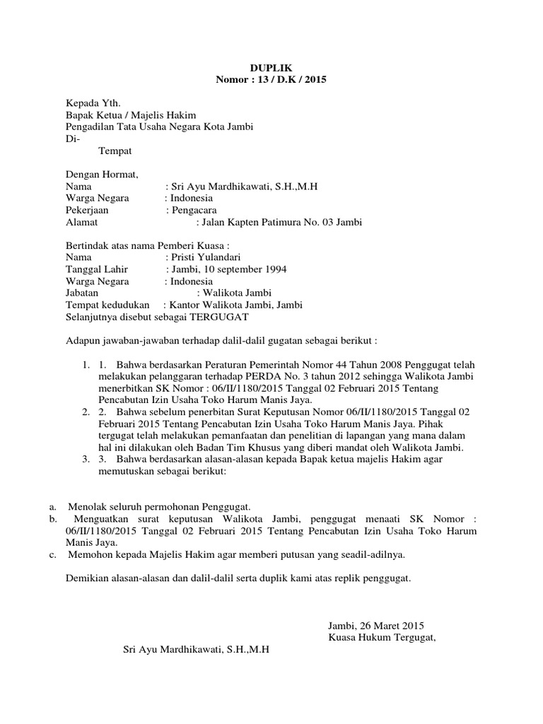 Replik Duplik Ptun | PDF