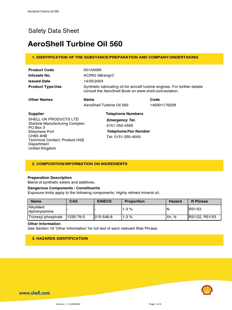 AeroShell-560 | Dangerous Goods | Personal Protective Equipment | Free ...